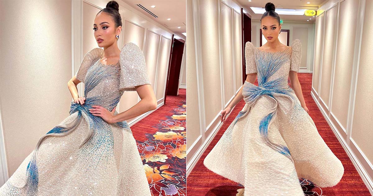 Look Miss Universe Rbonney Gabriel Embraces Her Filipino Roots In A Butterfly Sleeved Gown